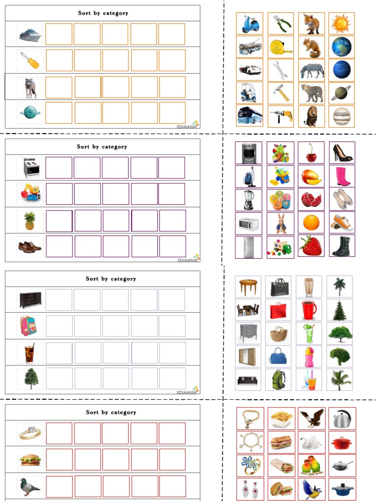 Sorting Items By Class Advanced Level 4 Task Cards Sort 20 Objects Into 4 Categories Pdf