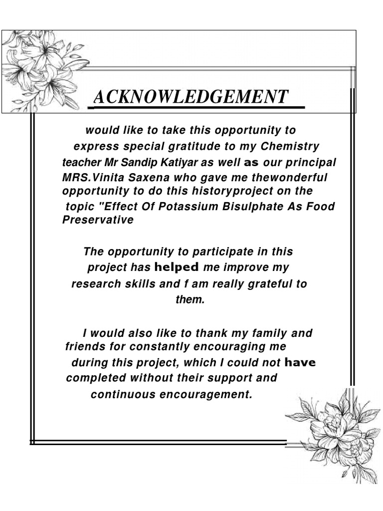 Acknowledgement For Bio Project 2 Pdf