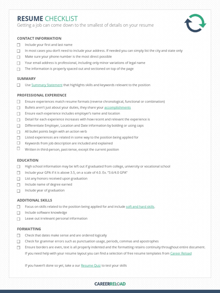 Resume Checklist | Download Free PDF | Résumé | Experience