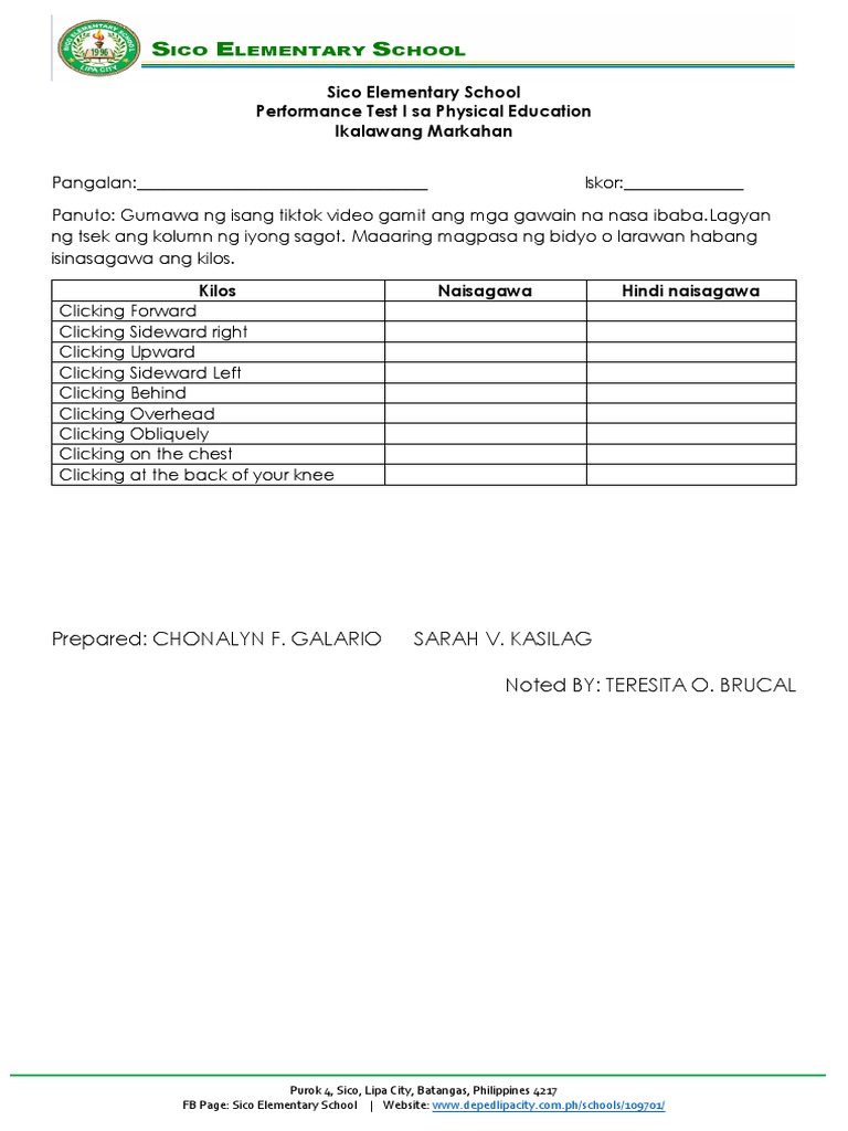 Perf. Tests 1@2 - Physical Education-2nd QRTR | PDF