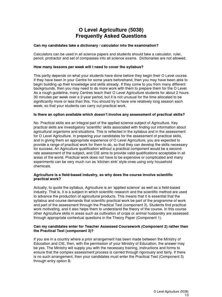 O Level Agriculture (5038) Frequently Asked Questions | PDF ...