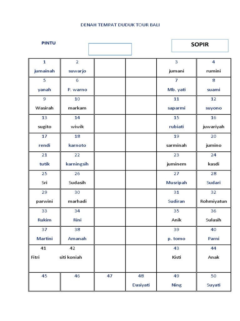 Denah Tempat Duduk Bus | PDF