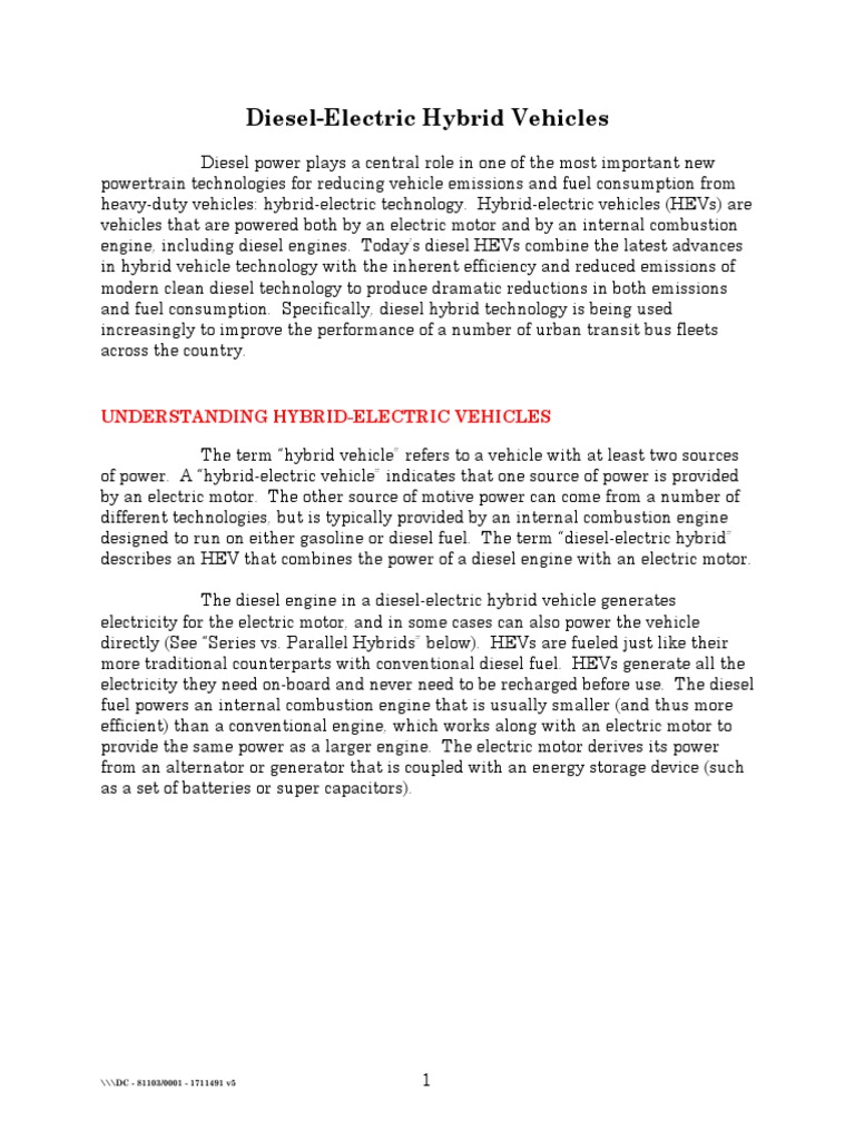Diesel Electric Hybrid Vehicles | PDF | Hybrid Electric Vehicle ...