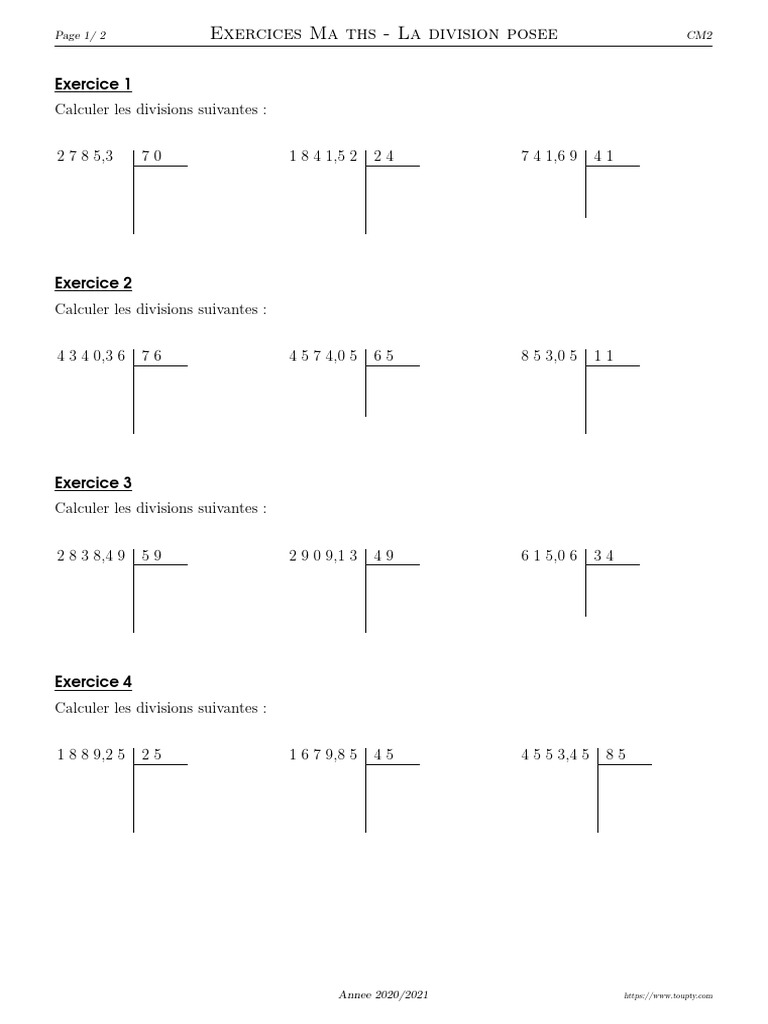 Exercices de division décimale CM2 | PDF | Méthodes et références ...
