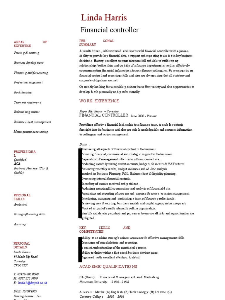 Financial Controller CV Template | PDF | Economies | Business