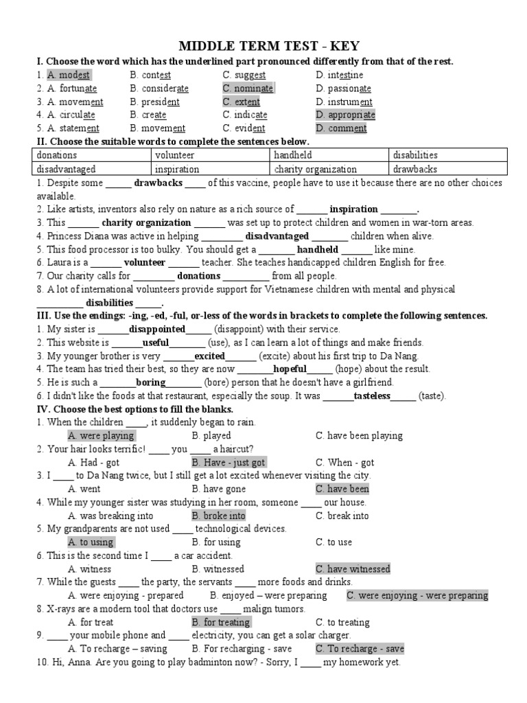 Middle Term Test - Key | PDF