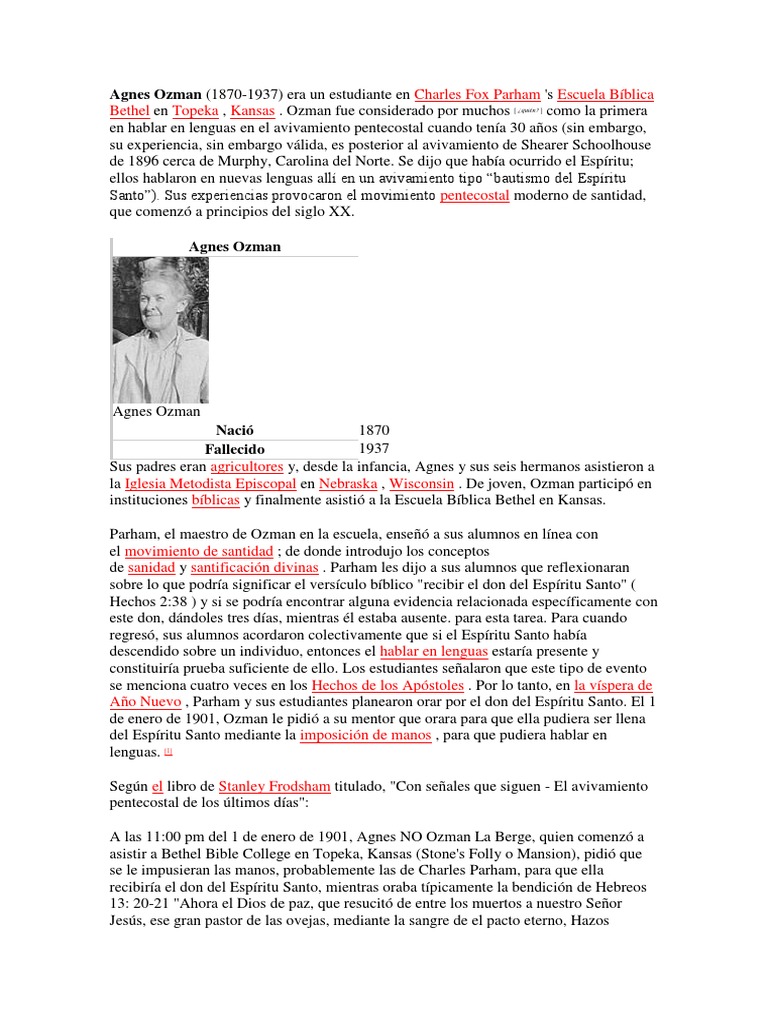 Agnes Ozman | PDF | Pentecostalismo | Religiones abrahámicas