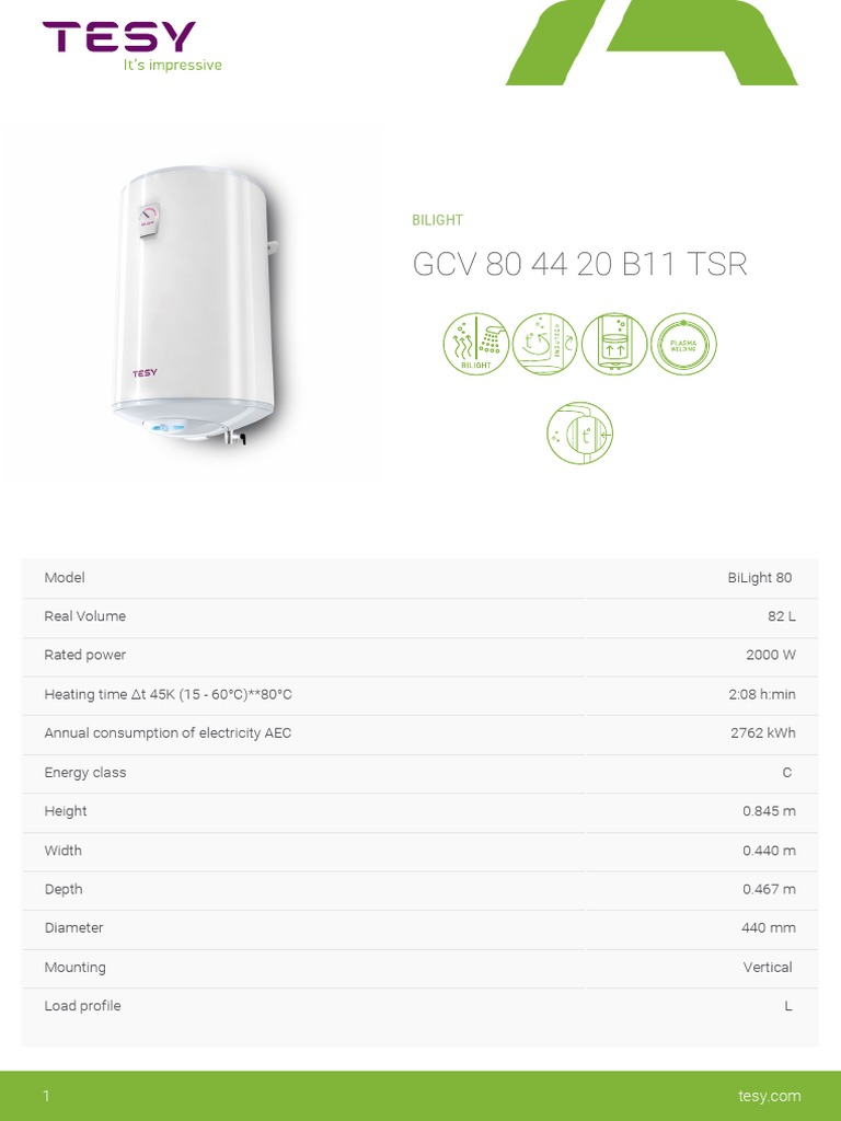 Datasheet TESY GCV 80 44 20 B11 TSR | PDF