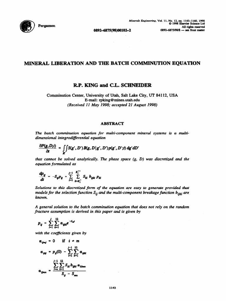 Mineral Liberation and The Batch Comminution Equation | PDF | Fracture Mechanics | Mill (Grinding)