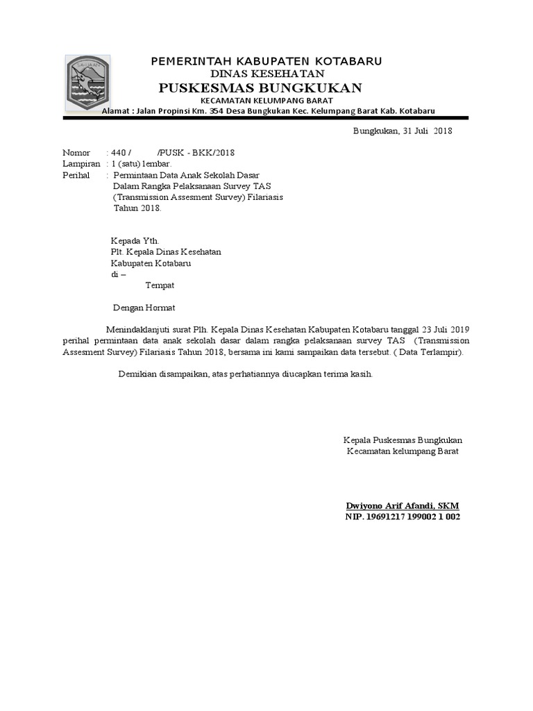 Surat Permintaan Data Anak Sekolah | PDF