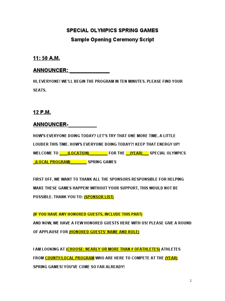 Sample Spring Games Opening Ceremony Script | PDF | Sports Festivals ...