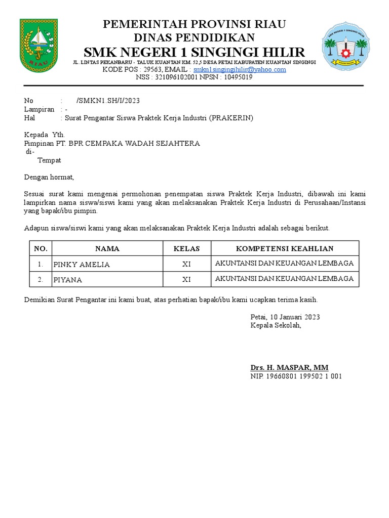 Surat Pengantar Pt. BPR Cempaka Wadah Sejahtera | PDF