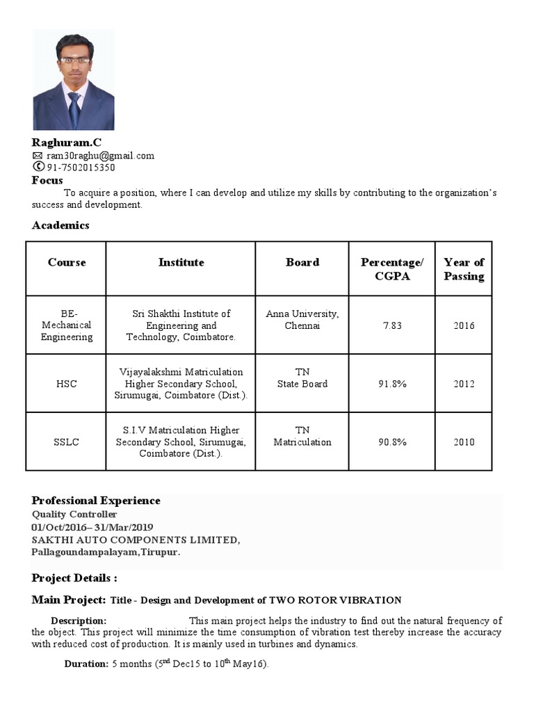 Aspiring Mechanical Engineer Seeks Quality Control Position to Apply Skills and Contribute to ...