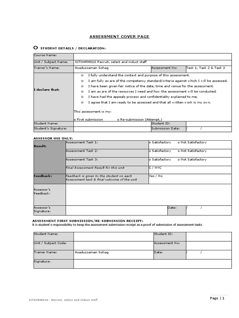 Assessment SITXHRM010 - Recruit, Select and Induct Staff | PDF ...