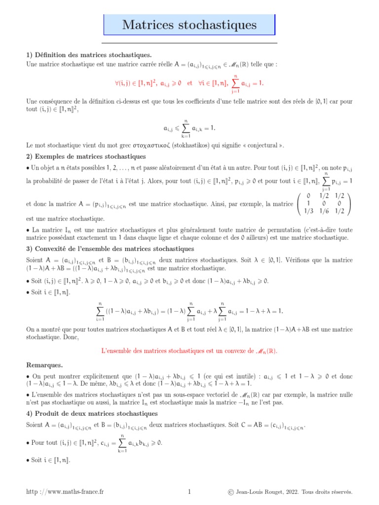 Matrices Stochastiques Fiche | PDF