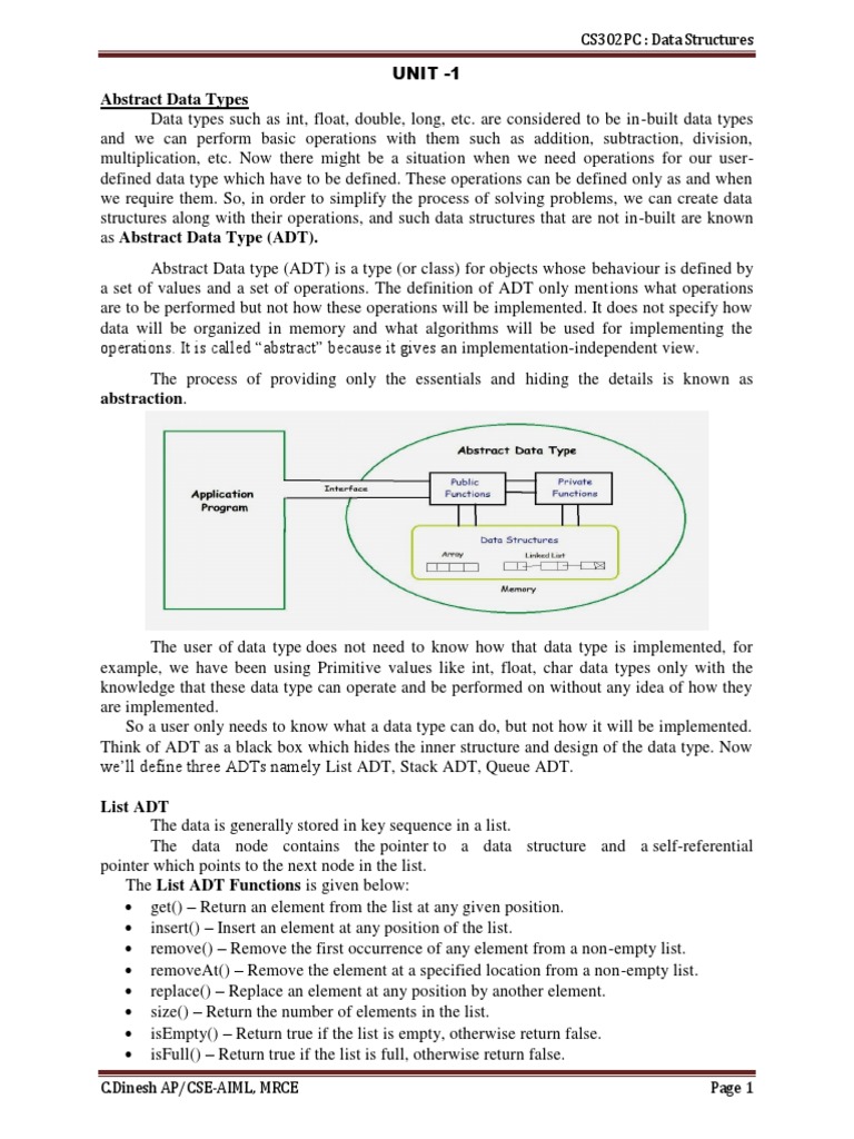 Unit 1 - Data Structures | PDF | Queue (Abstract Data Type) | Data Type