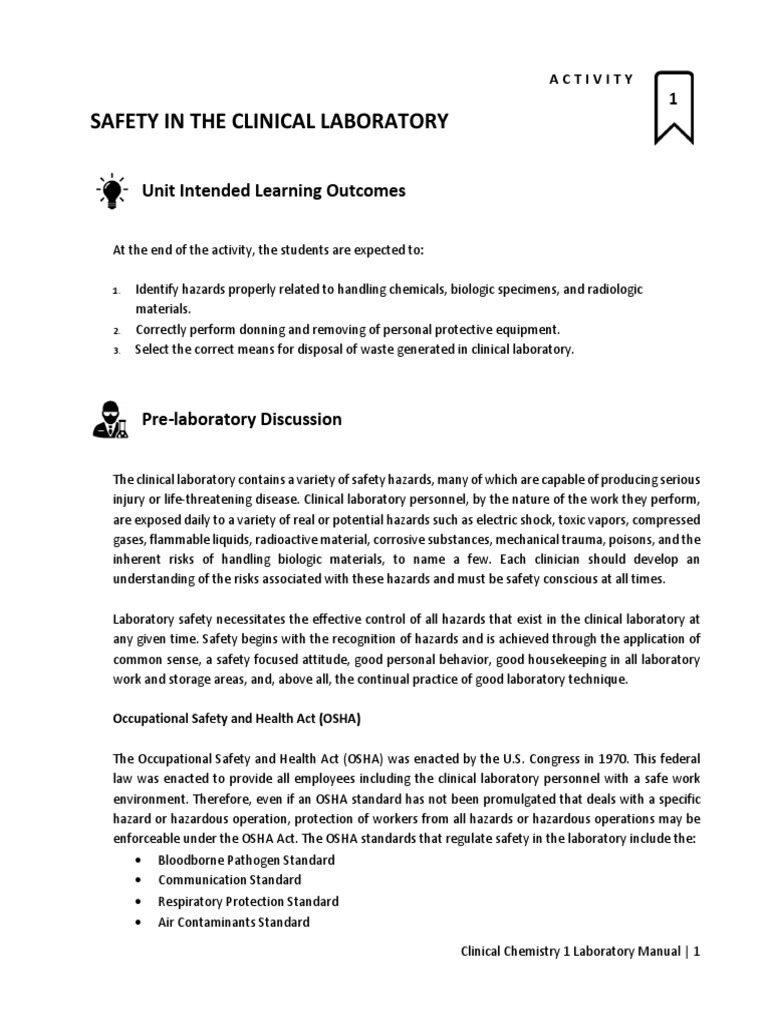Activity 1 - Safety in The Clinical Laboratory | PDF | Laboratories ...