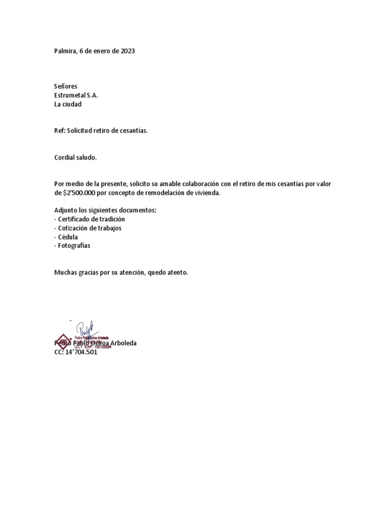 Carta Cesantias | PDF