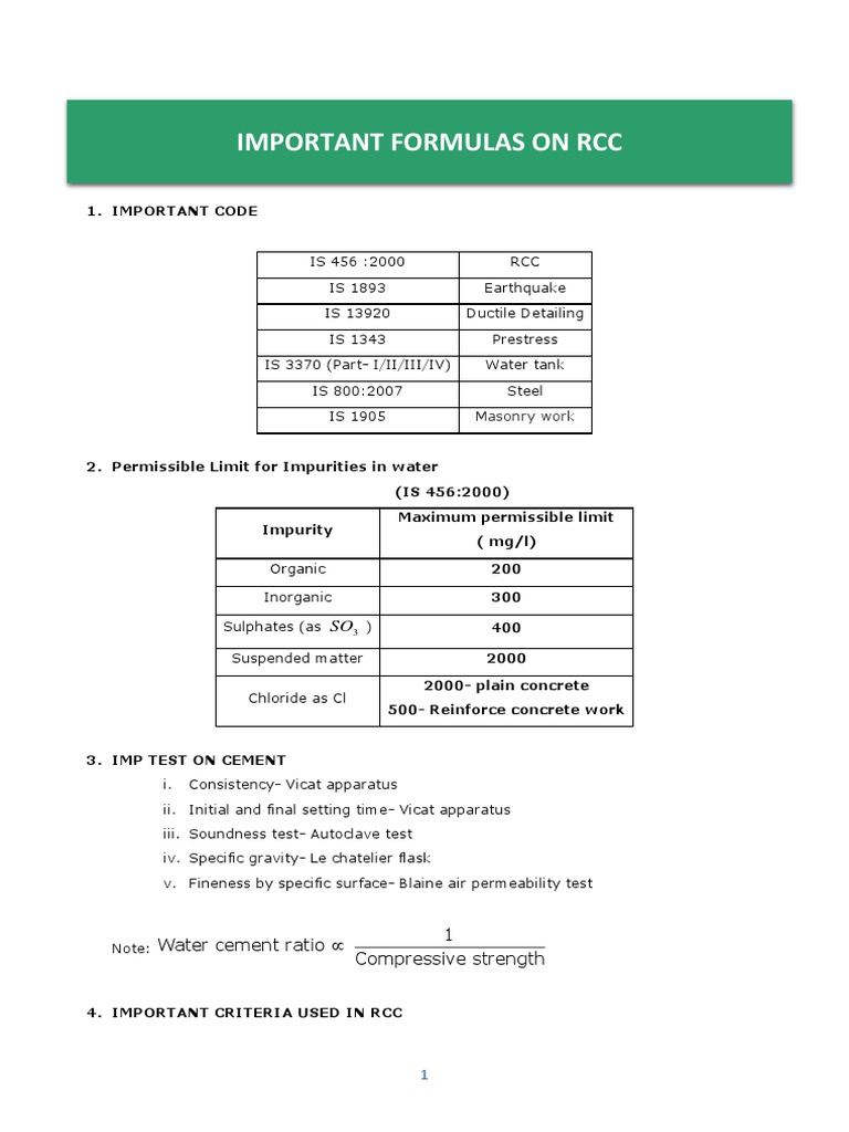 RCC Formula Notes 66 | PDF | Strength Of Materials | Prestressed Concrete