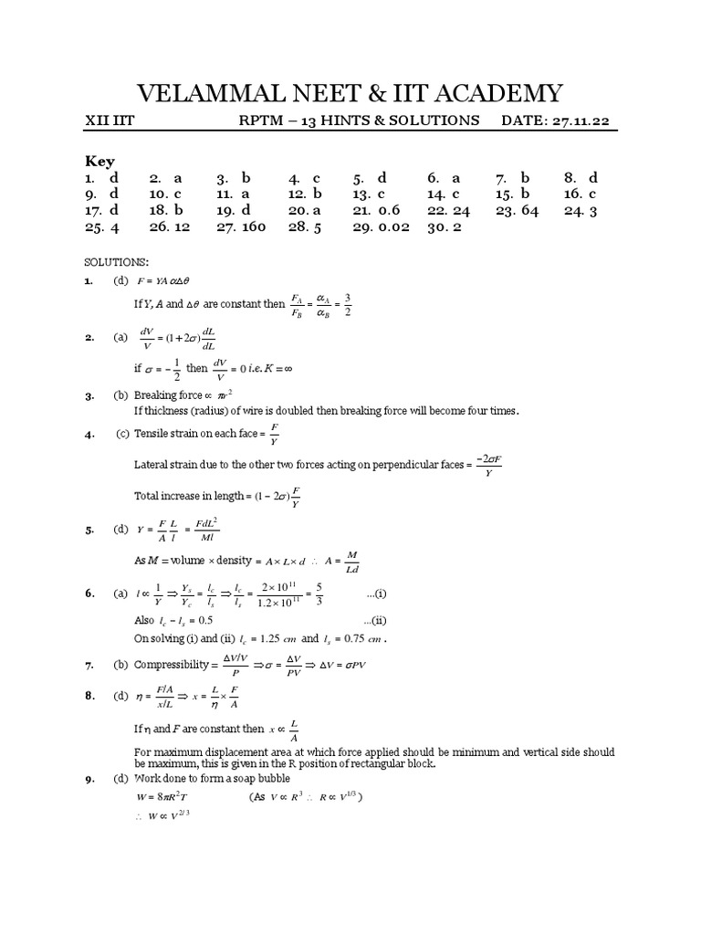 Xii Iit RPTM - 13 Hints & Solutions (27.11.22) | PDF | Alkene | Organic ...