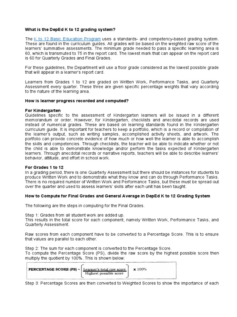 What Is The DepEd K To 12 Grading System | PDF | Educational Assessment ...