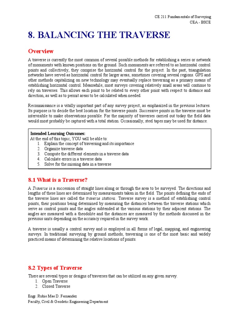 Balancing The Traverse | PDF | Surveying | Latitude