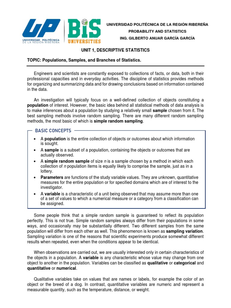 CH1 - Populations, Samples, and Branches of Statistics | PDF | Statistics | Randomness