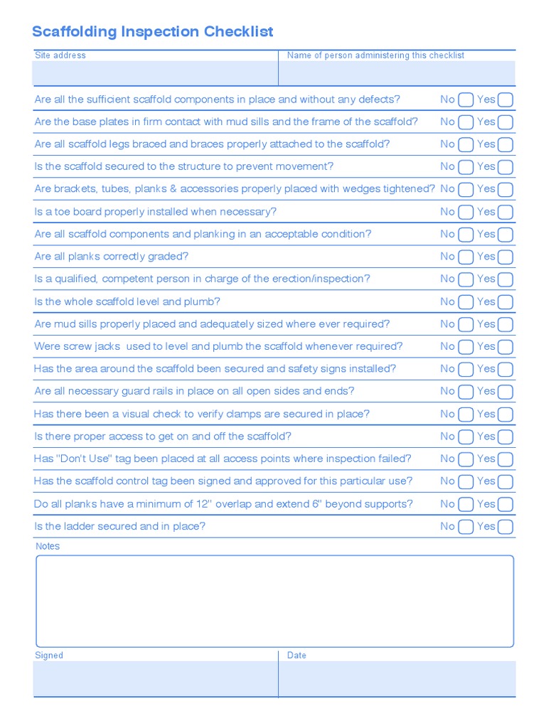 Scaffolding Inspection Checklist | PDF