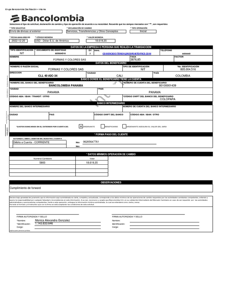 Formato Unico para Enviar y Recibir Envío de Divisas Al Exterior 0803 ...