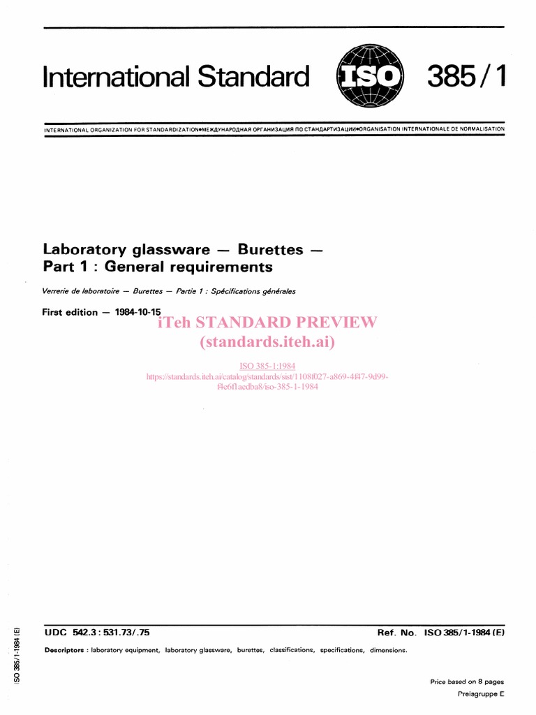 ISO-385!1!1984 - VIdraria de Laboratório - Buretas - Parte I Requerimentos Gerais | PDF ...
