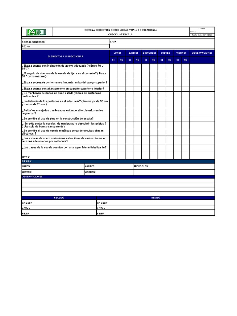 Check List Escala | PDF