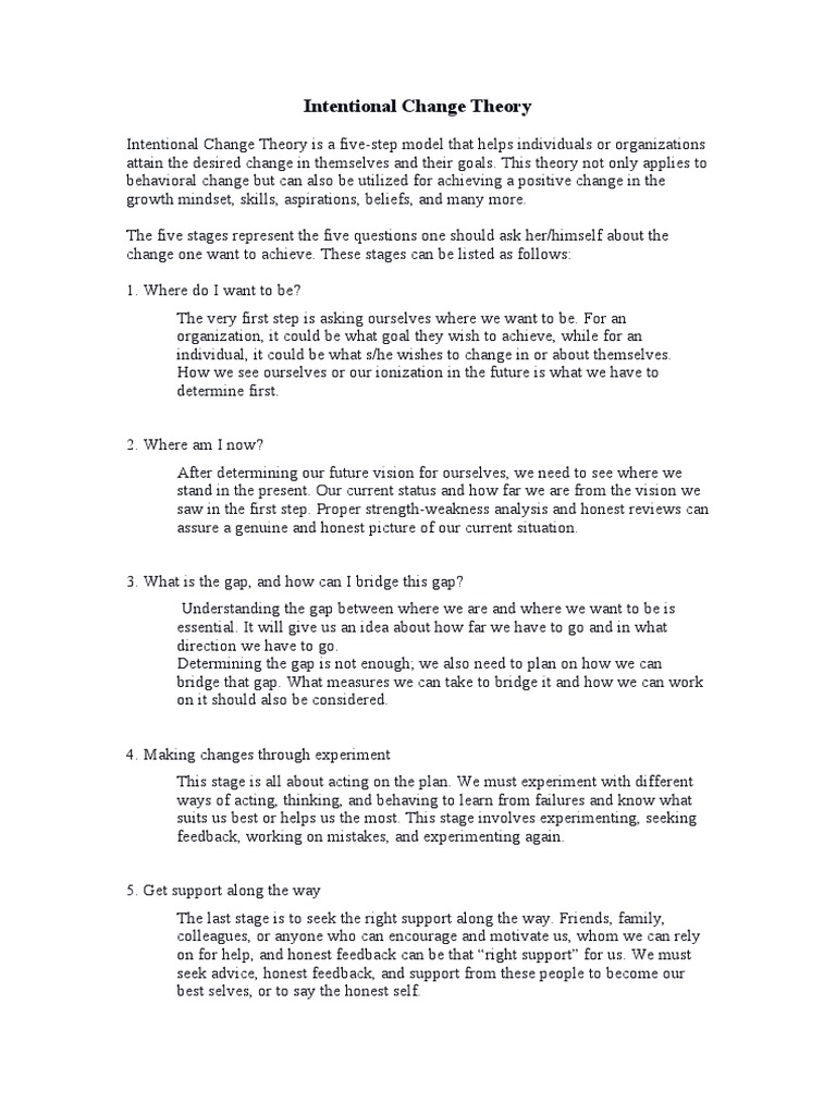 Intentional Change Theory | PDF | Goal | Psychological Theories