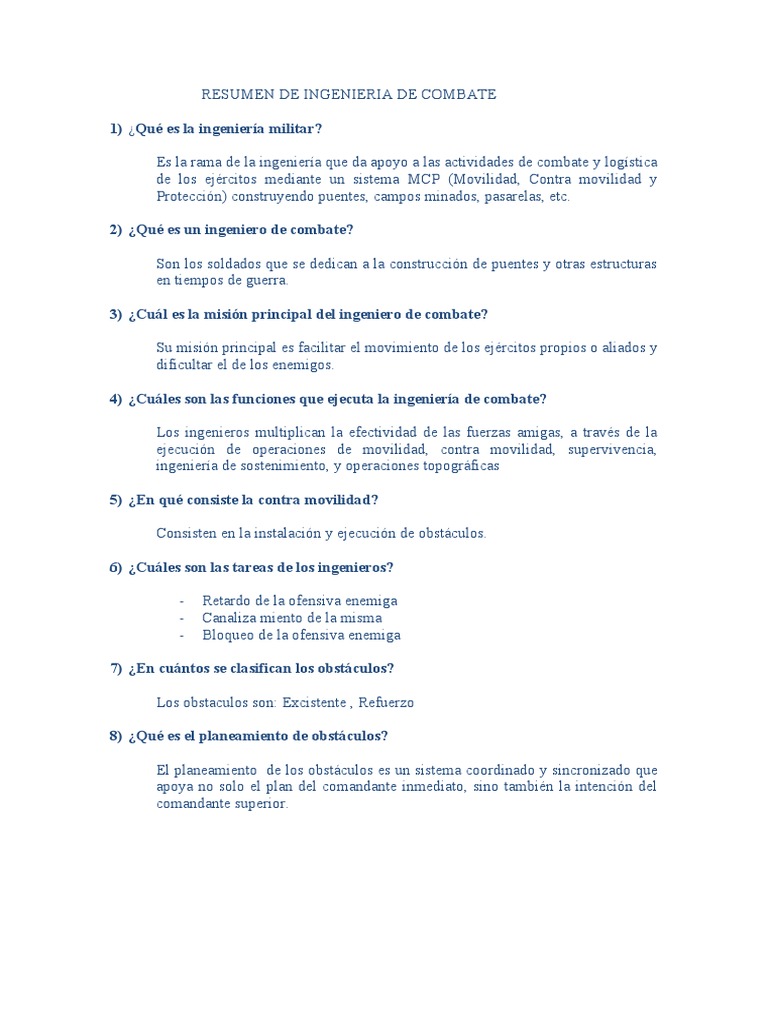 Un resumen completo de las funciones y operaciones clave de la ingeniería de combate | PDF ...