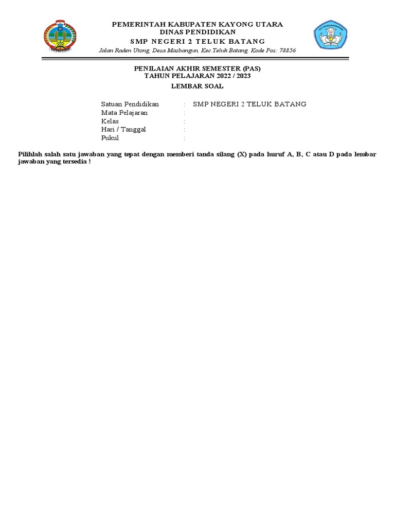 Format Kosong Lembar Soal | PDF