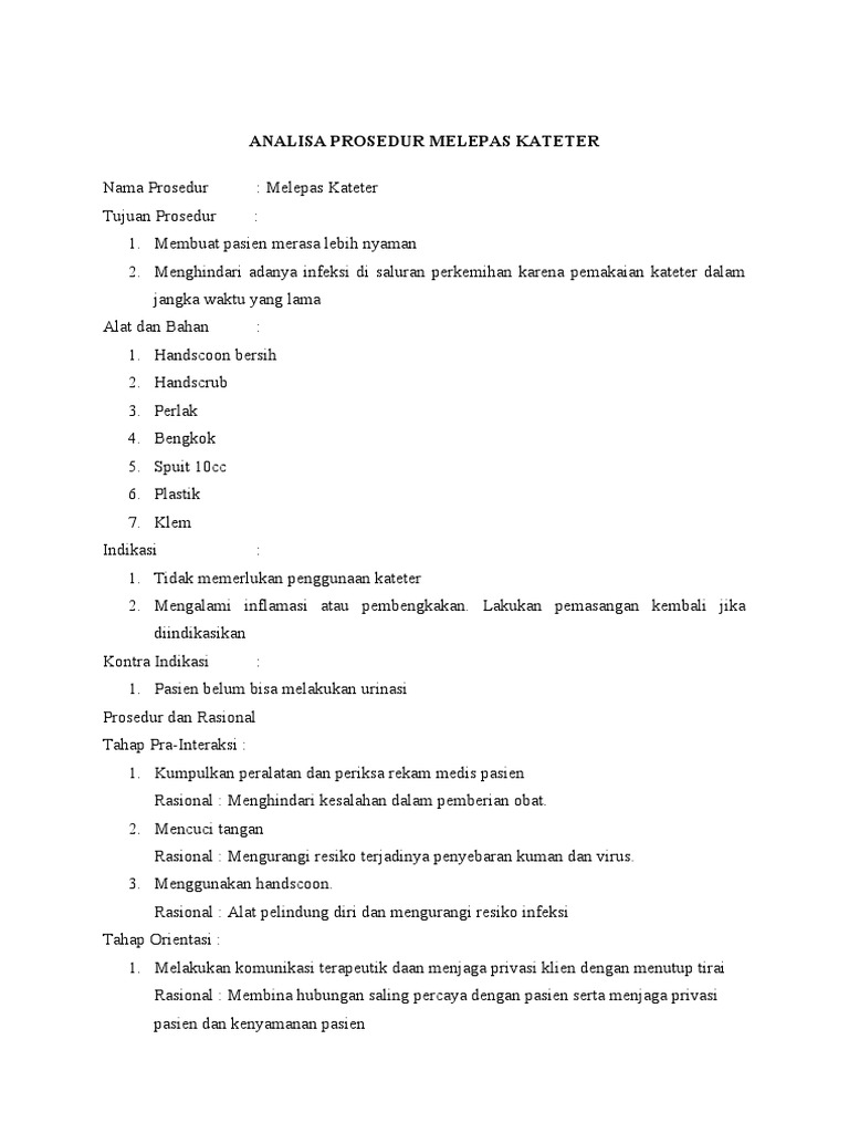 Analisa Prosedur Melepas Kateter | PDF