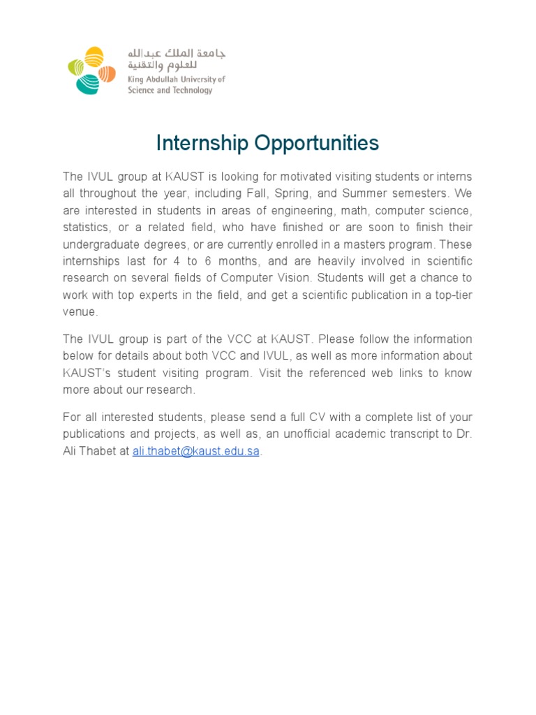 KAUST Internship Program Overview | PDF | Computer Vision | Simulation