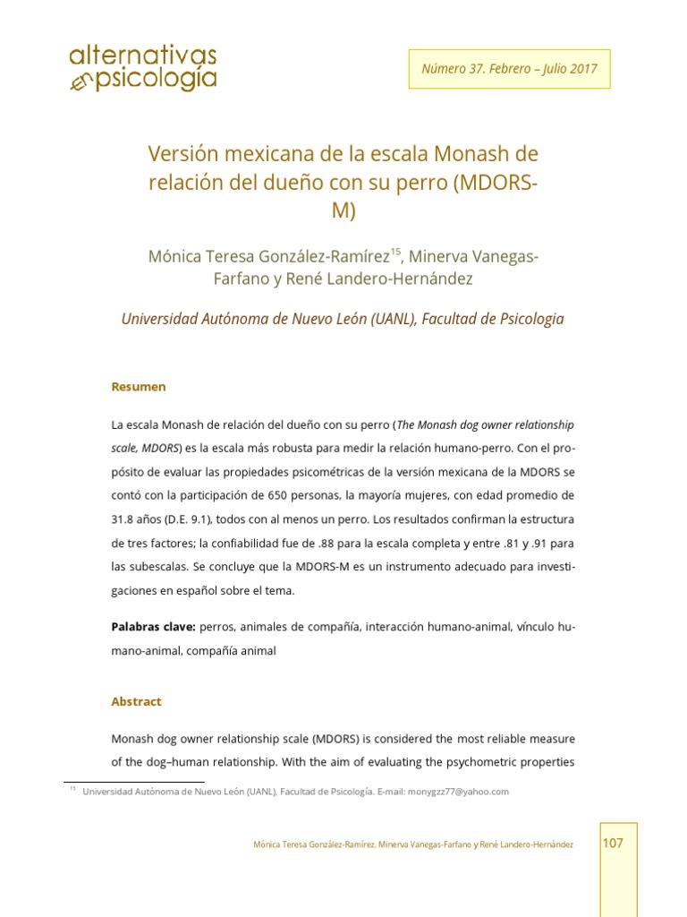 08 - Versión Mexicana de La Escala Monash | PDF | Alfa de Cronbach | Validez (Estadísticas)
