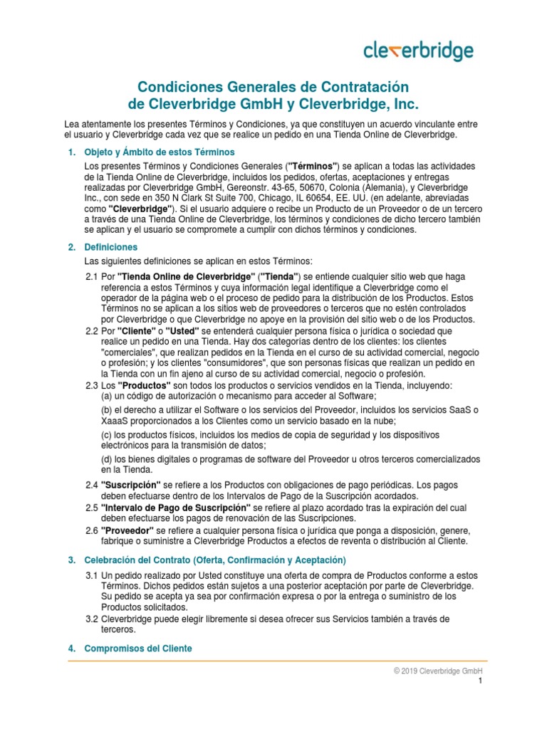 Condiciones Generales de Contratación de Cleverbridge GMBH y ...