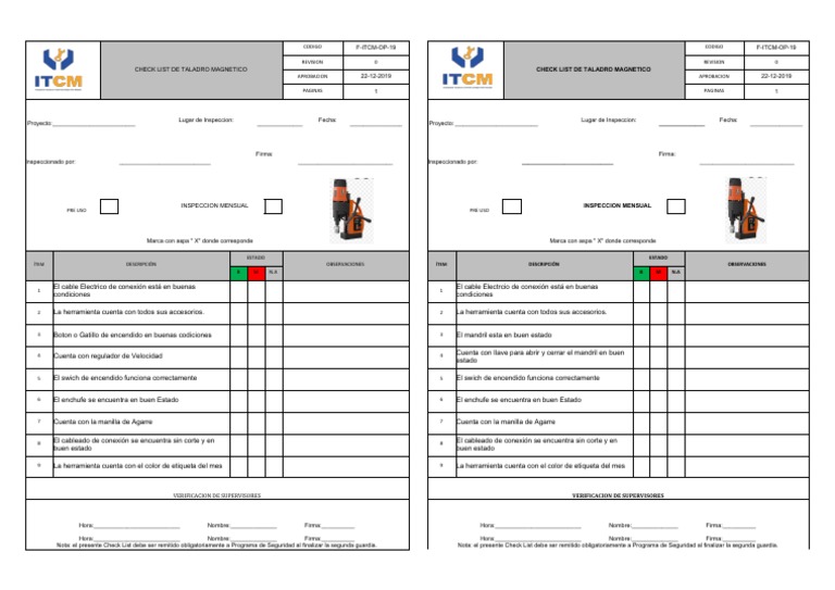 Cod.024 Check List Taladro Magnetico | PDF | Bienes manufacturados | Equipo