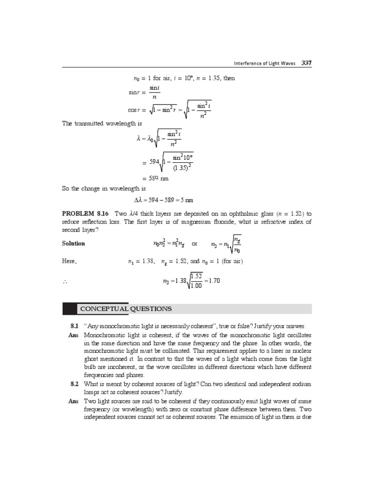 MCQ Interference | PDF | Interferometry | Coherence (Physics)