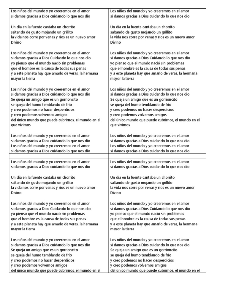 Los Niños Del Mundo y Yo Creeremos en El Amo1 | PDF Los Niños Del Mundo y Yo Creeremos en El Amo1 | PDF