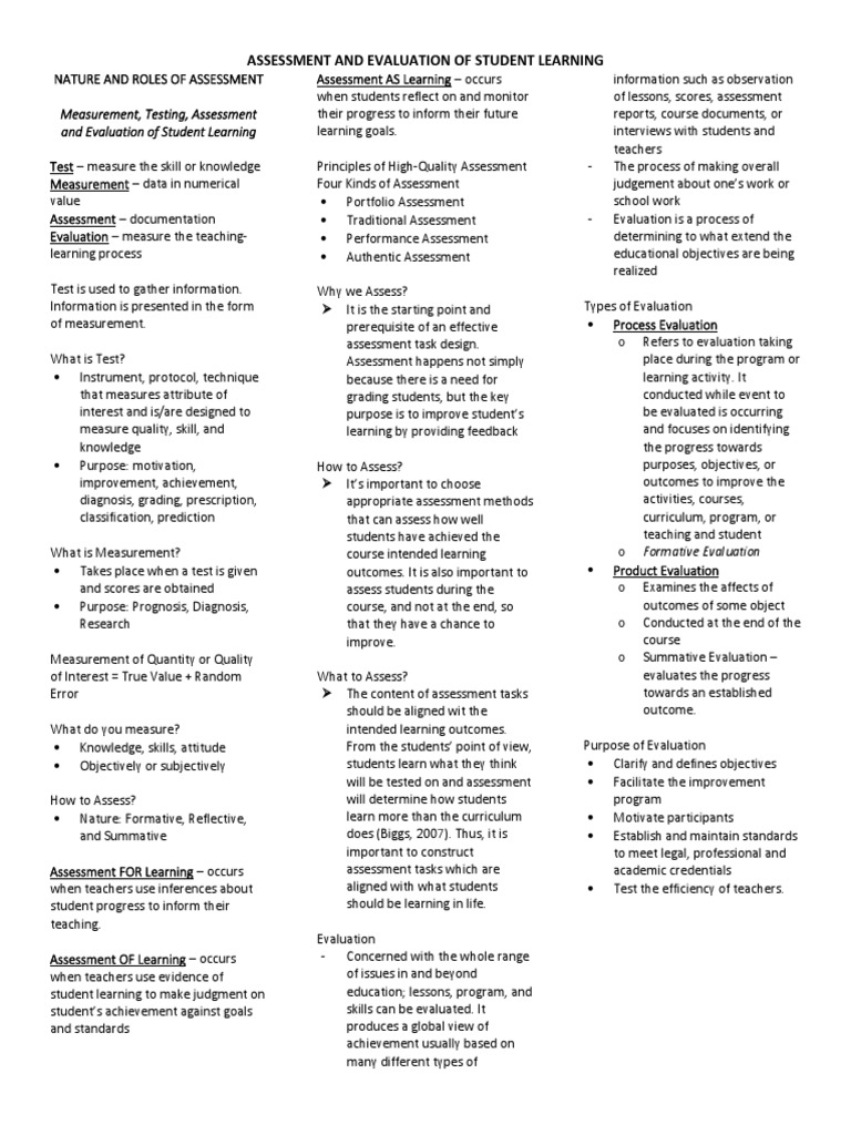 Assessment And Evaluation Of Students Pdf Educational Assessment