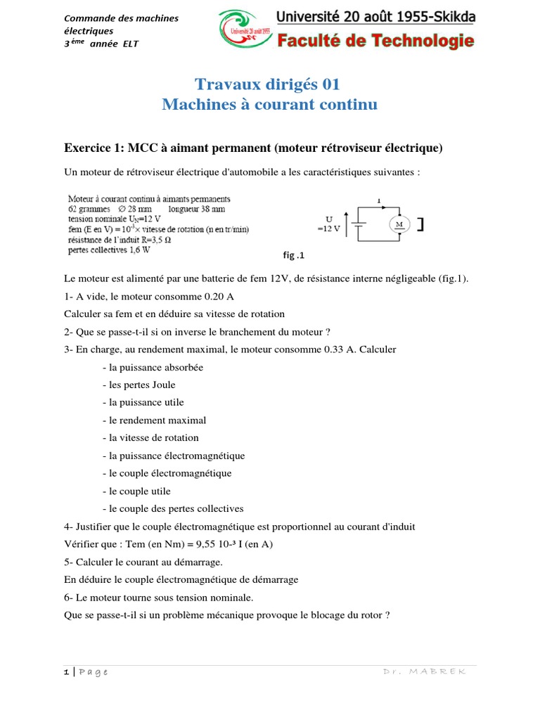 Exercices sur les Machines à Courant Continu | PDF | Puissance ...