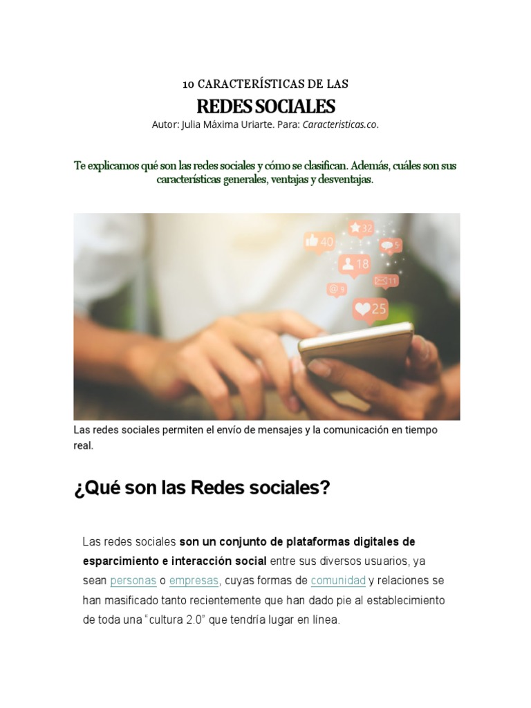 10 Características Redes Sociales | PDF | Servicio de redes sociales ...