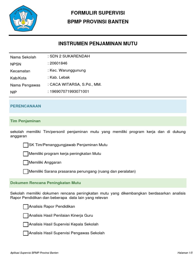 Instrumen Supervisi Pengawas | PDF