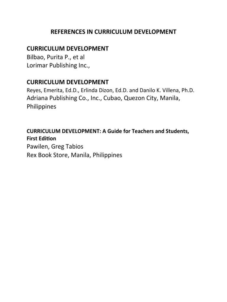 Curriculum Development References | PDF