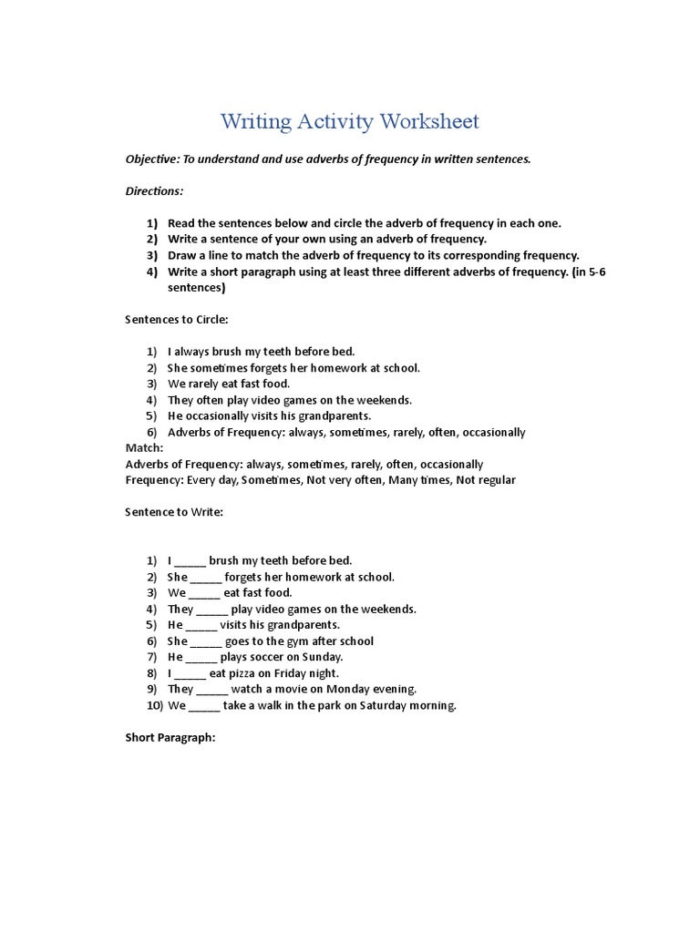 Writing Activity Worksheet | PDF
