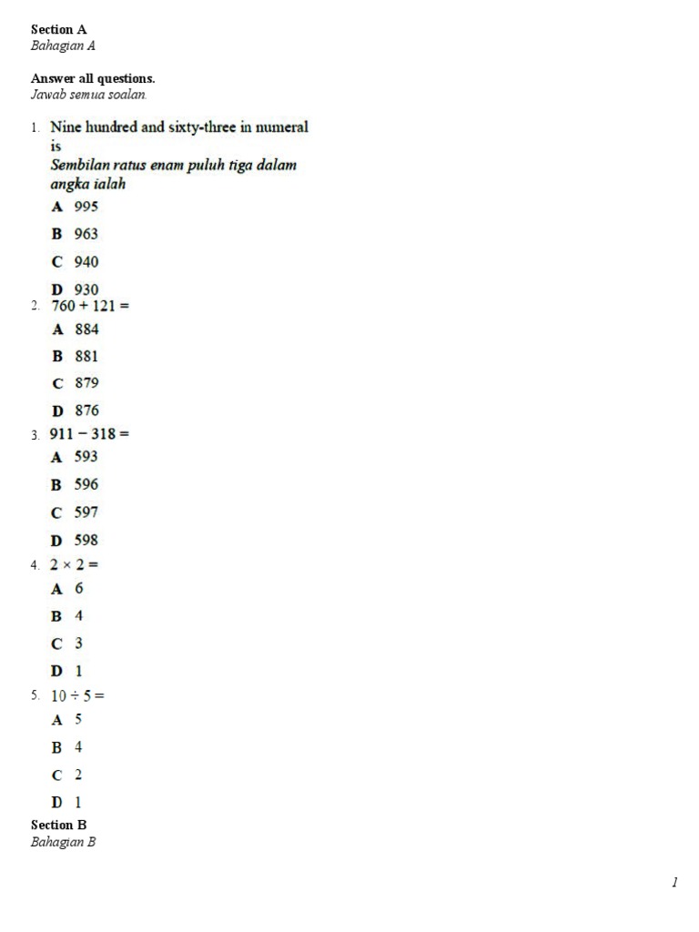UASA Mathematics Year 2 2022 - 2023 | PDF