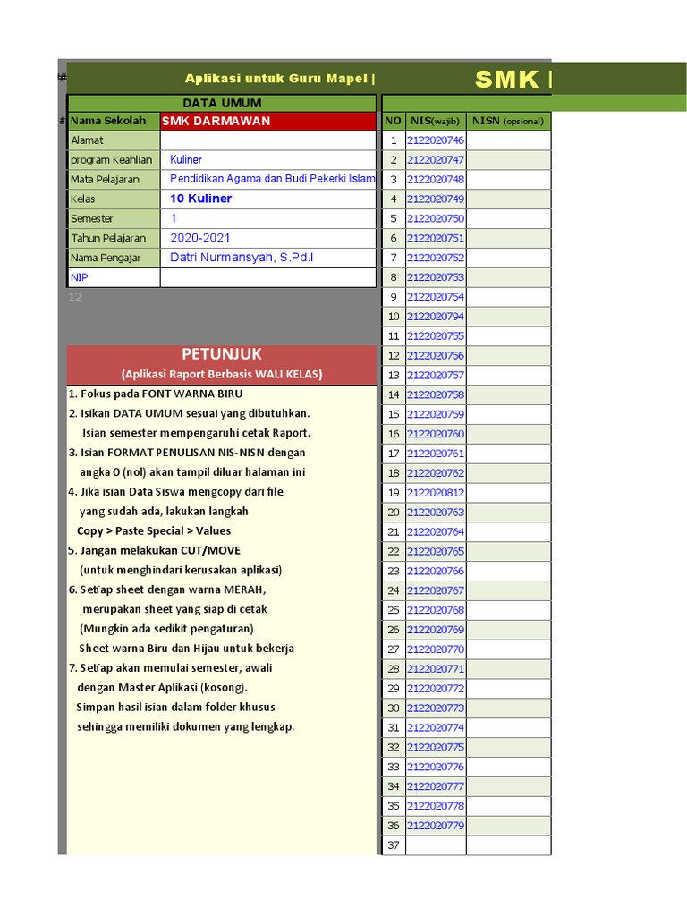 Data Siswa SMK Darmawan Kuliner | PDF