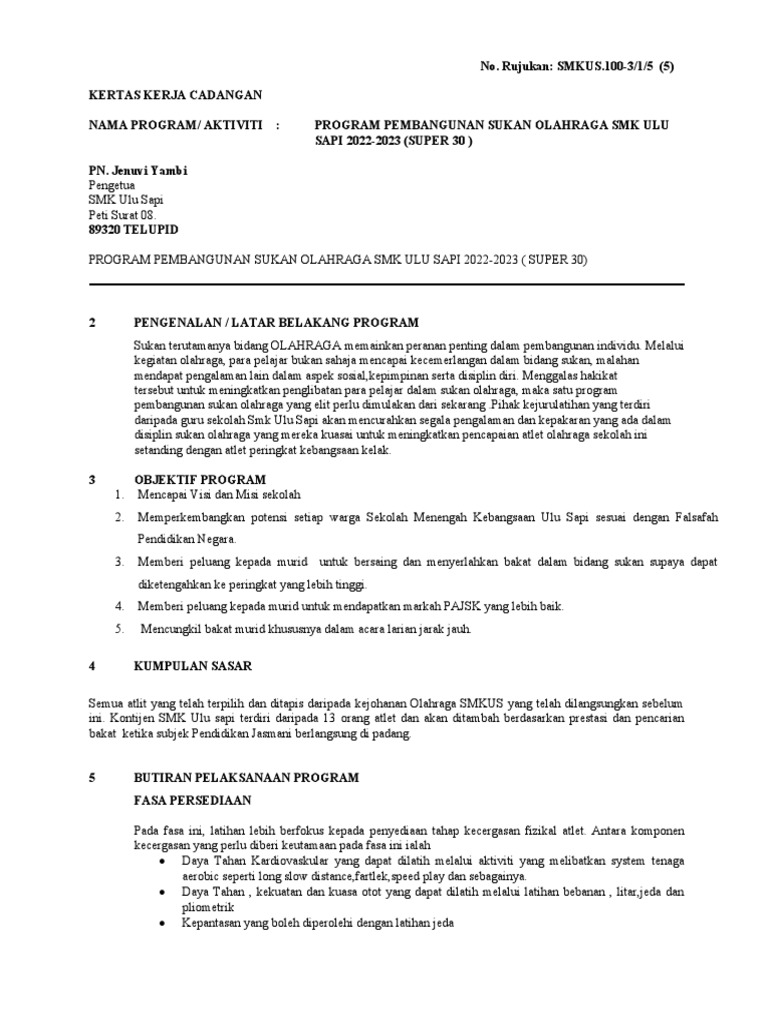 Kertas Kerja Pembangunan Sukan Olahraga 2022-2023) | PDF